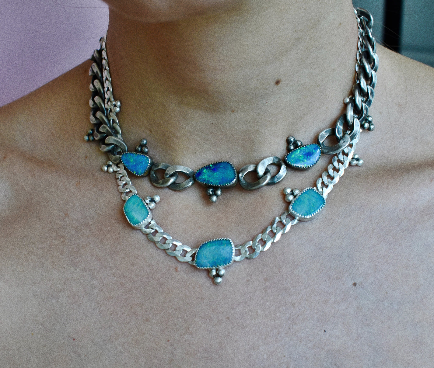 cosmic 3 opal chunky necklace (11mm chain) – Laura Mar